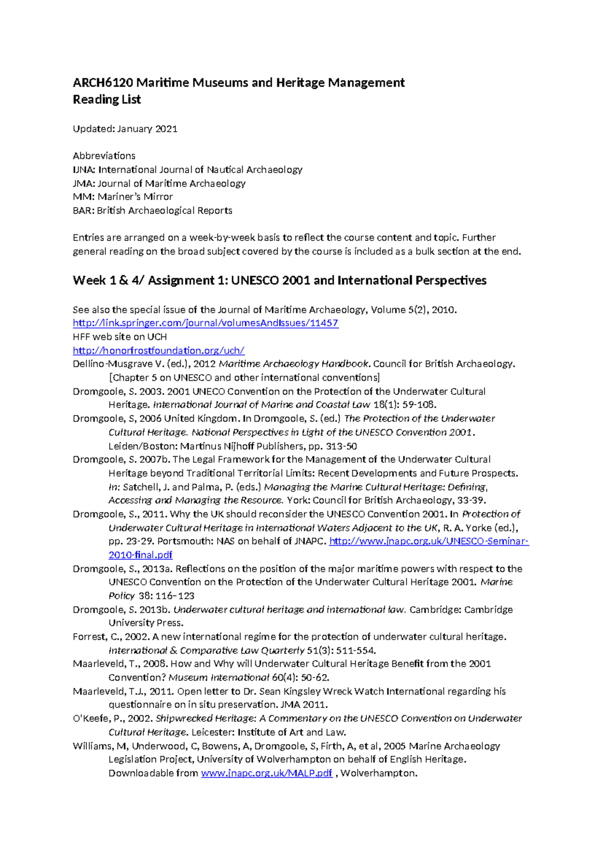 ARCH6120 Maritime Museums & Heritage Management: Updated Reading List ...