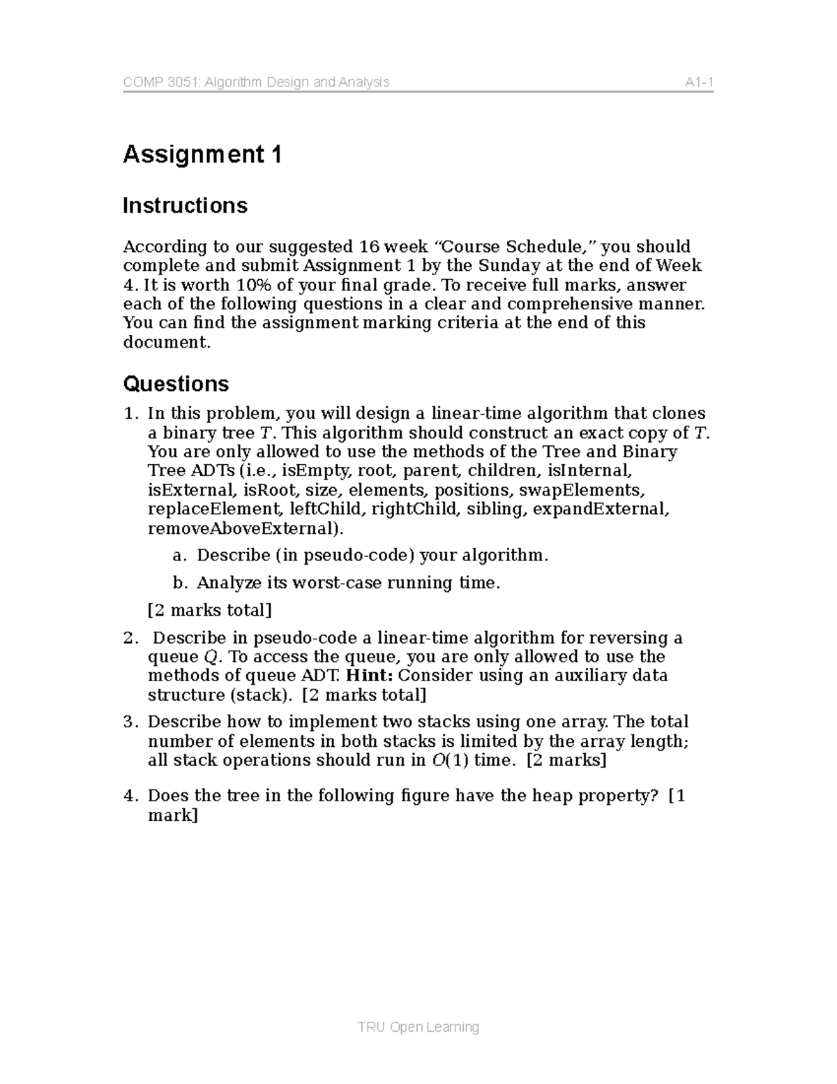 COMP3051 A1: Algorithm Design & Analysis Instructions and Questions - Studocu