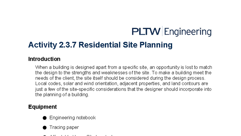 Activity 2.3.7 Residential Site Planning: Design Considerations and ...
