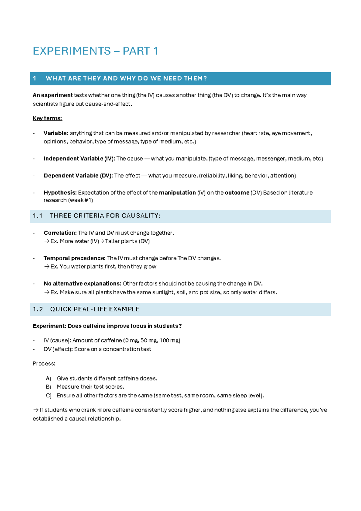 Experiments Part 1: Understanding Variables and Causality - Studocu