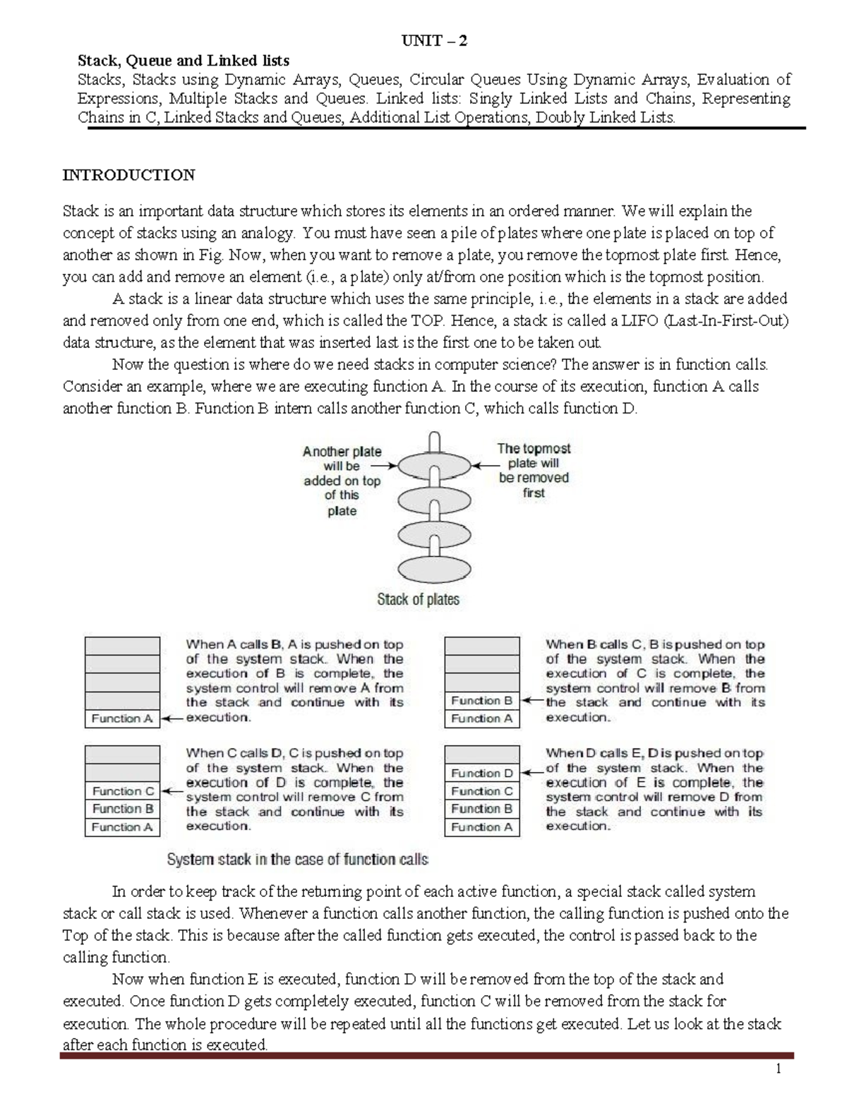 DS UNIT 2 - Data Structures: Stacks and Queues Overview - Studocu