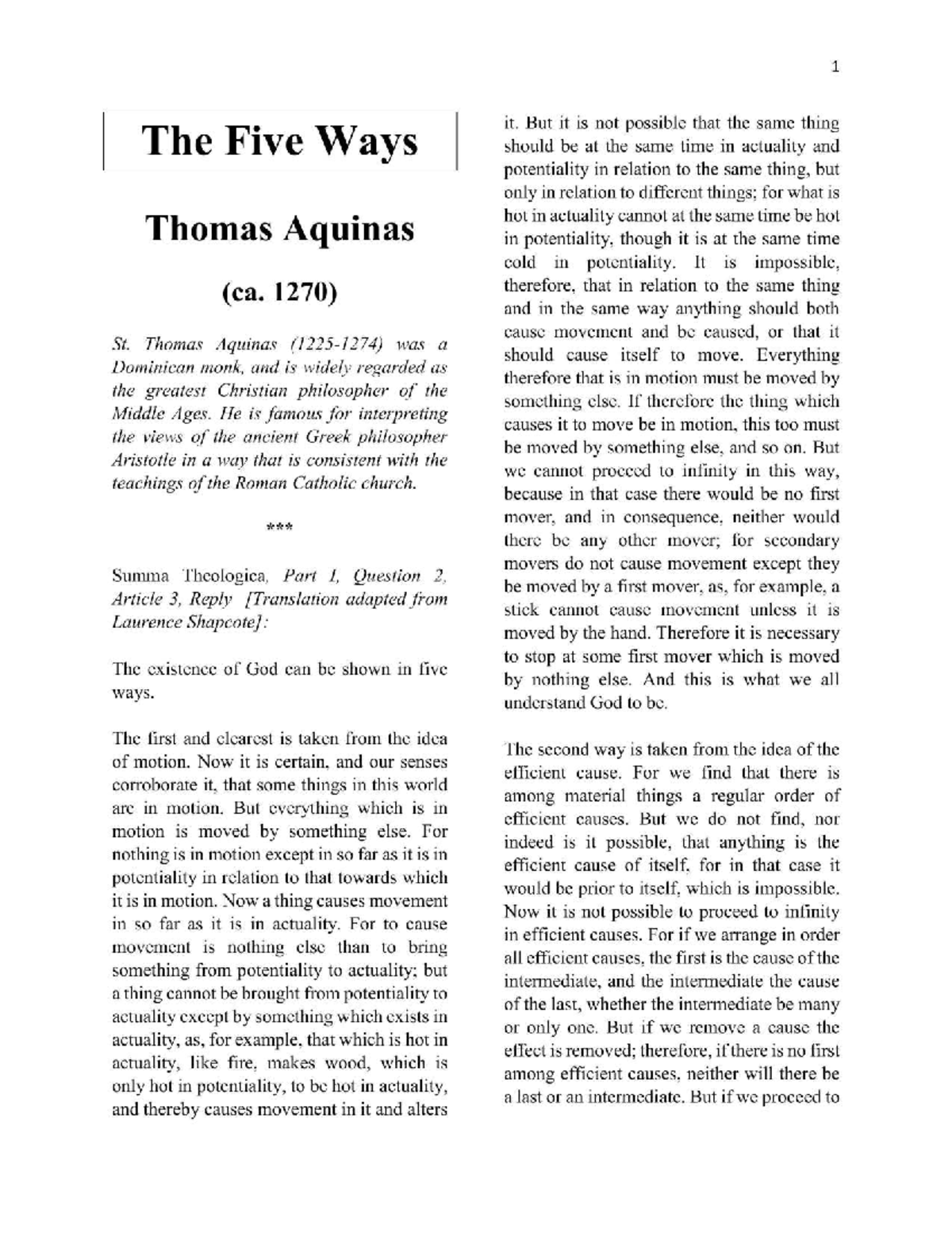 Aquinas' Five Ways: An In-Depth Study of Existence (PHIL 101) - Studocu