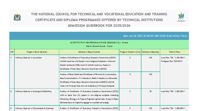Guidebook for NTA Certificate & Diploma Programs 2025-2026 - Studocu