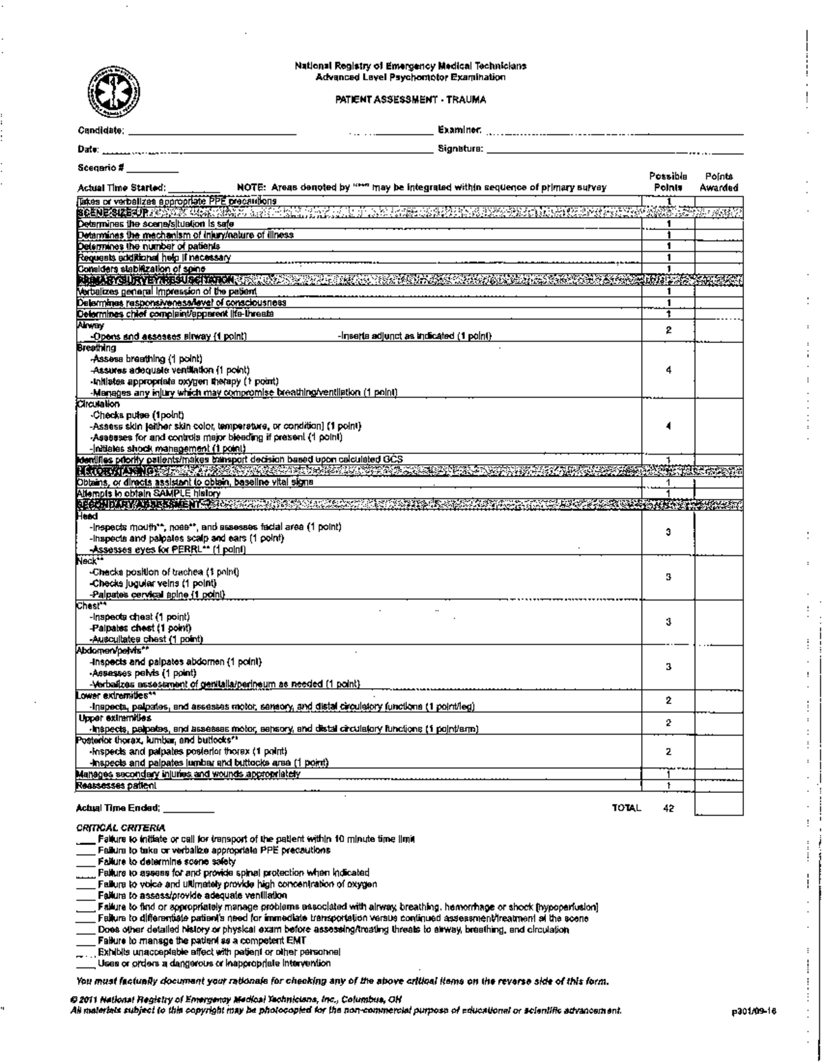 EMT Advanced Skills Sheet: Patient Assessment & Emergency Response ...