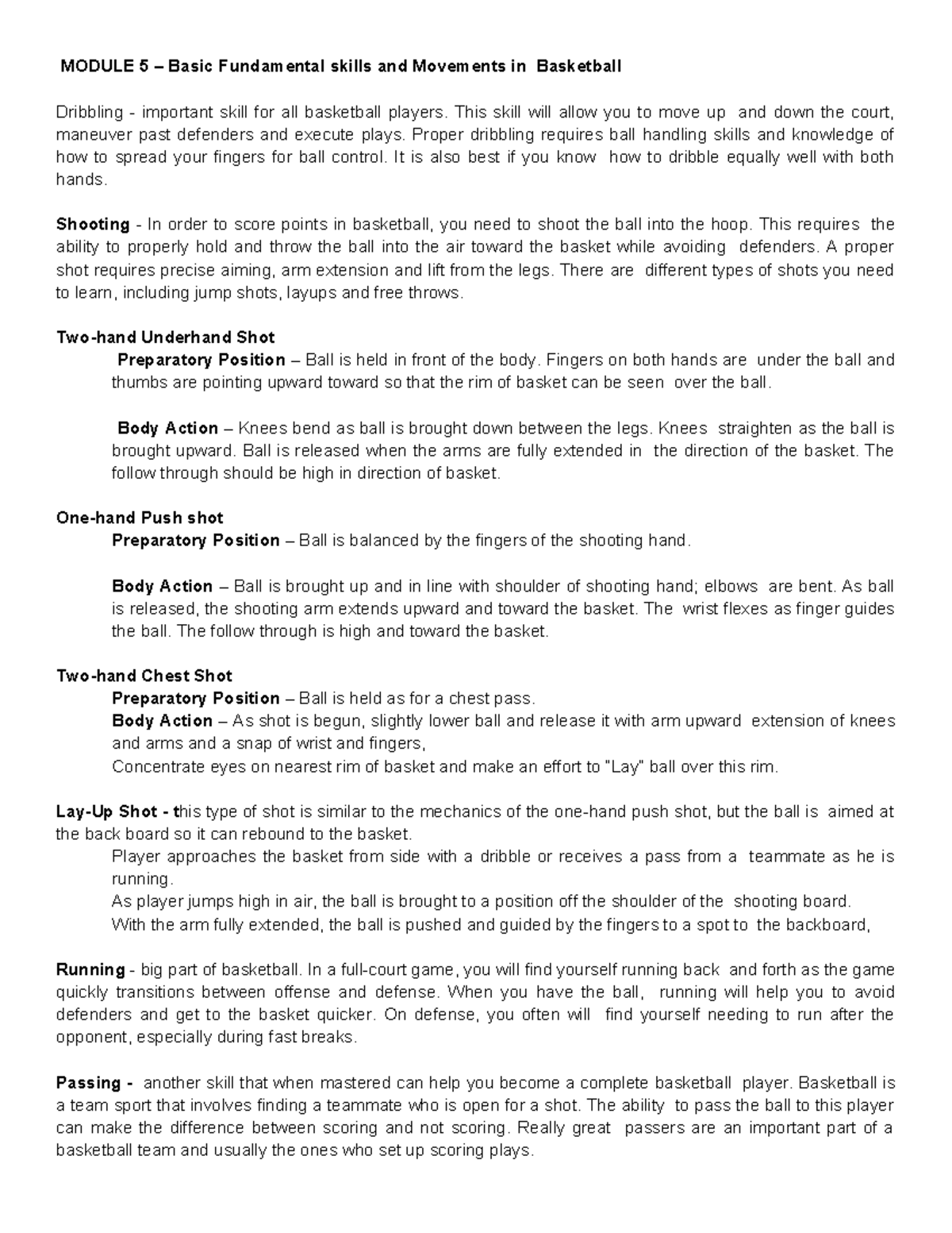 PE4 Module 5 - Fundamental Skills & Movements in Basketball - Studocu