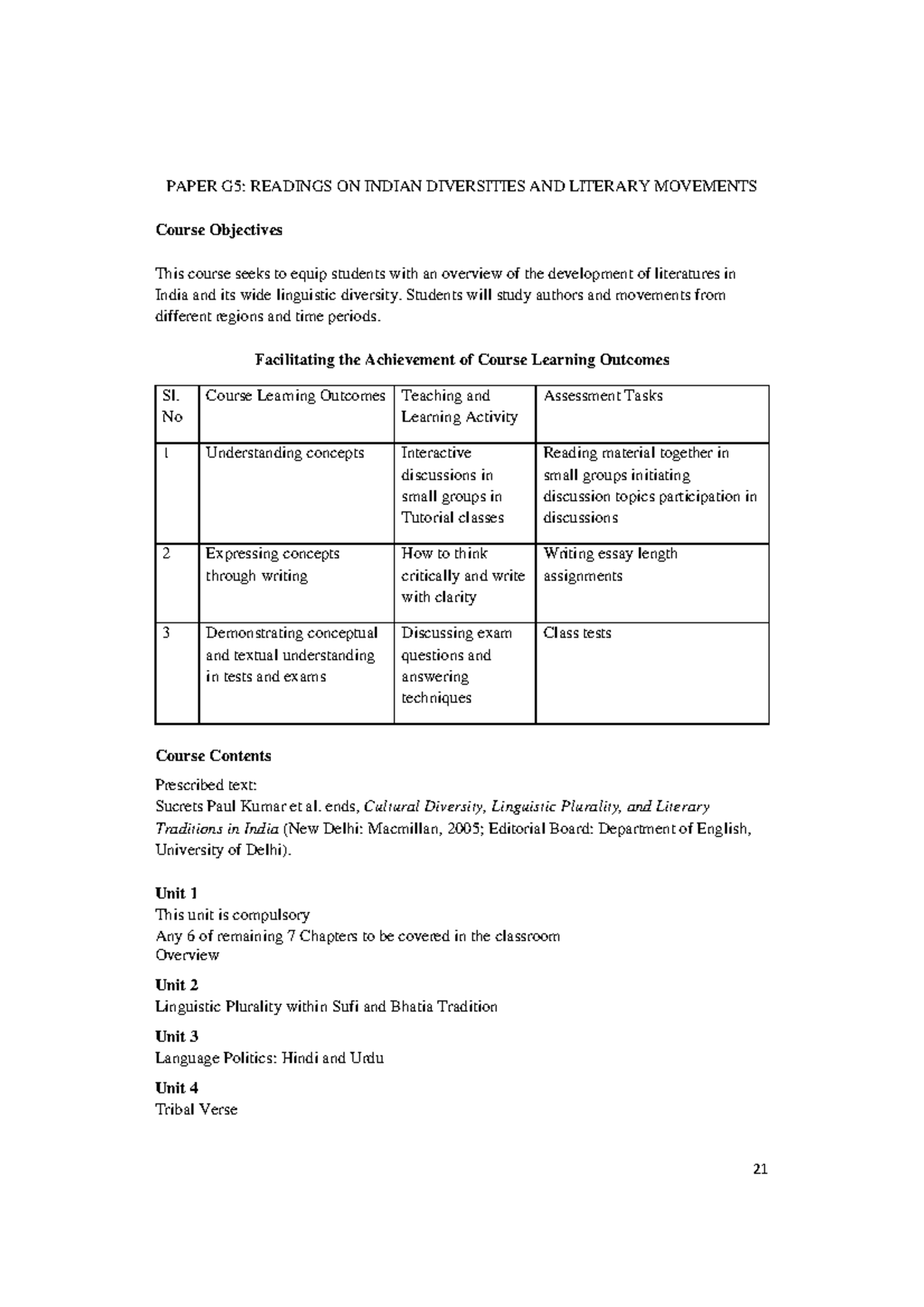 PAPER G5: OVERVIEW OF INDIAN DIVERSITIES & LITERARY MOVEMENTS - Studocu