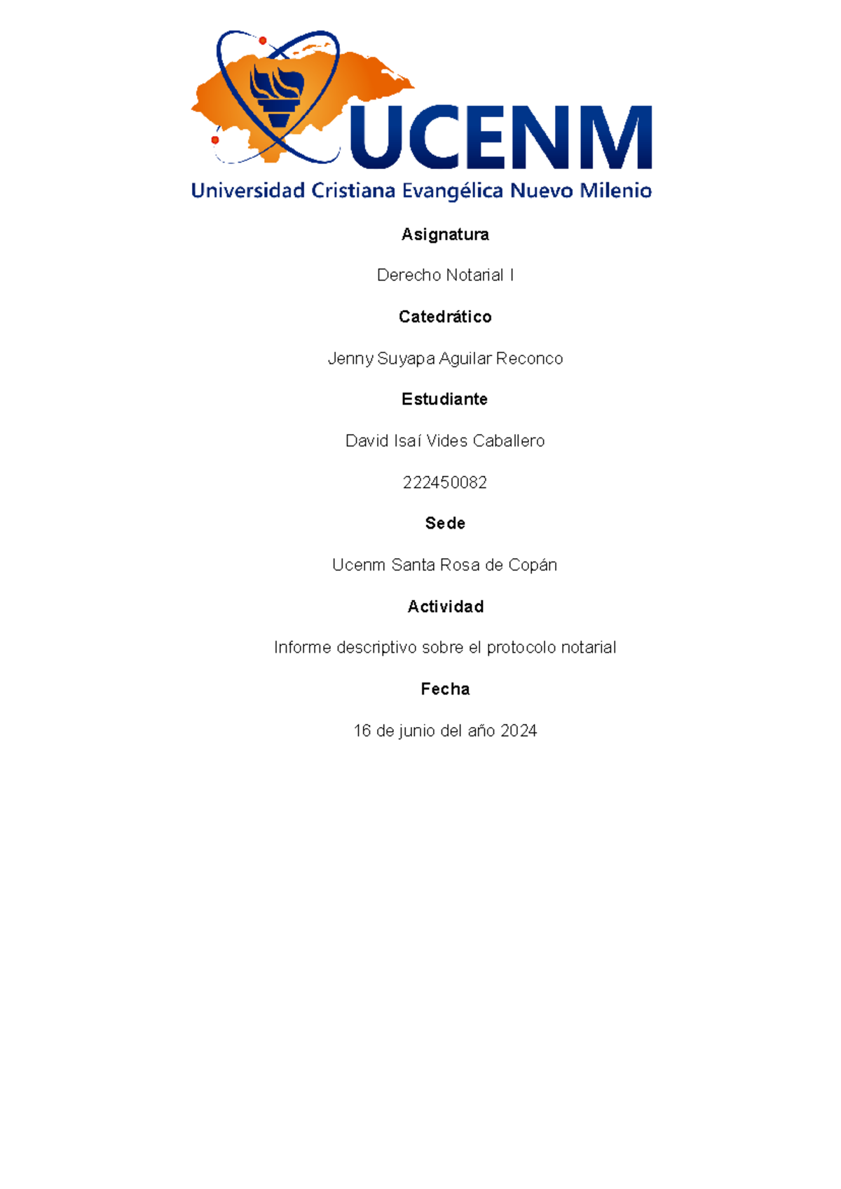 Informe Descriptivo del Protocolo Notarial - Derecho Notarial I - Studocu