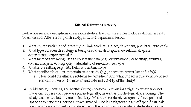Ethical Issues in Research with Humans (PSY 101) Worksheet - Studocu