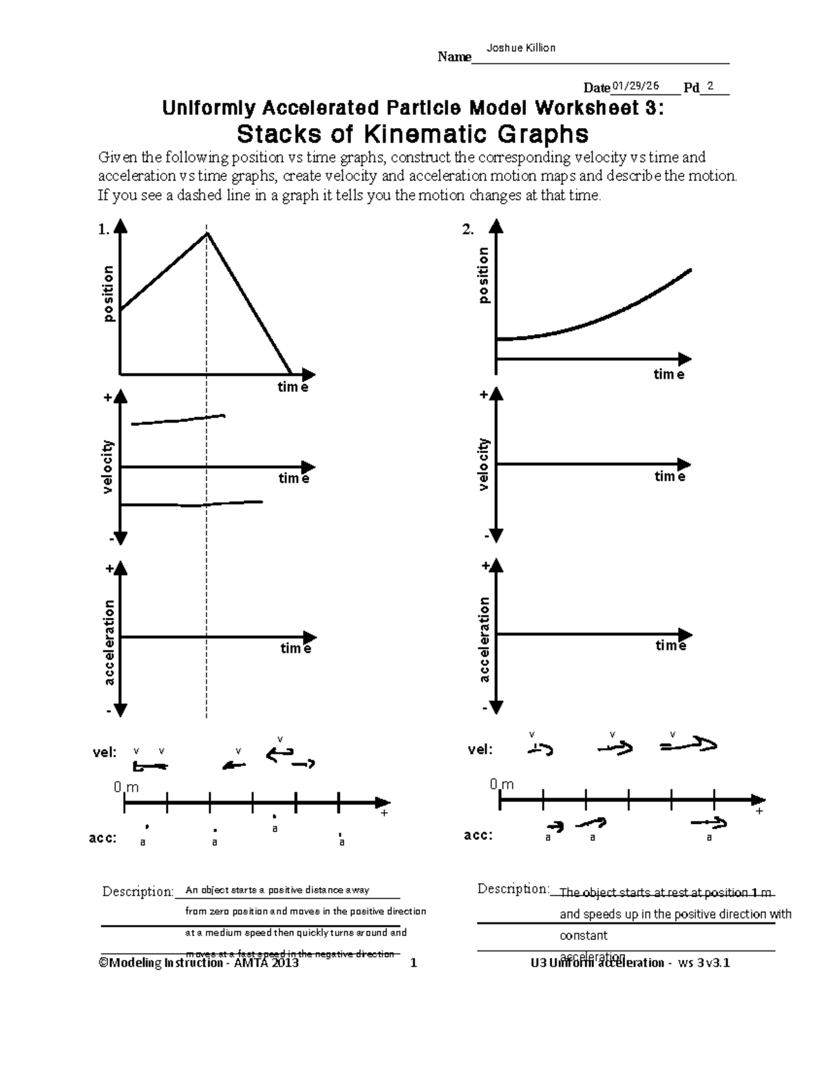 U3 Uniformly Accelerated Particle Model Worksheet 3: Kinematic Graphs ...