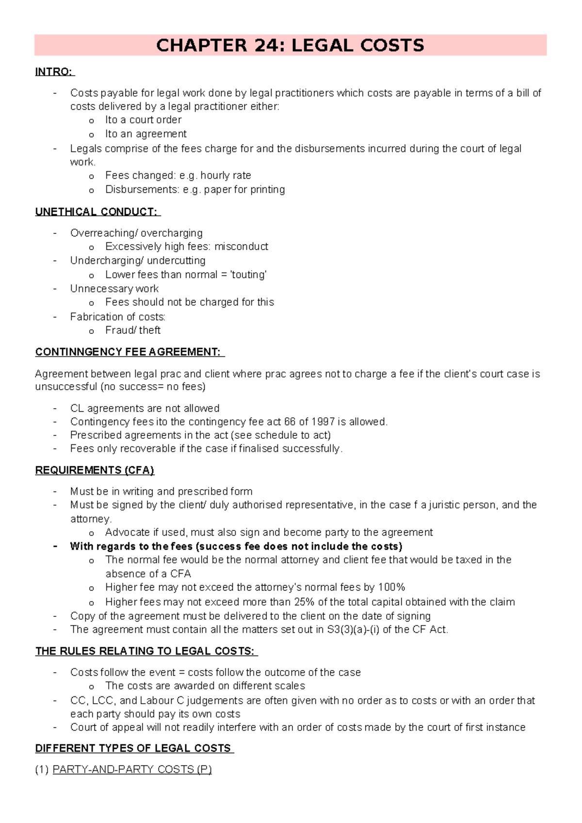 CIV PROC CH 24 Legal Costs: Key Principles & Case Study Analysis - Studocu