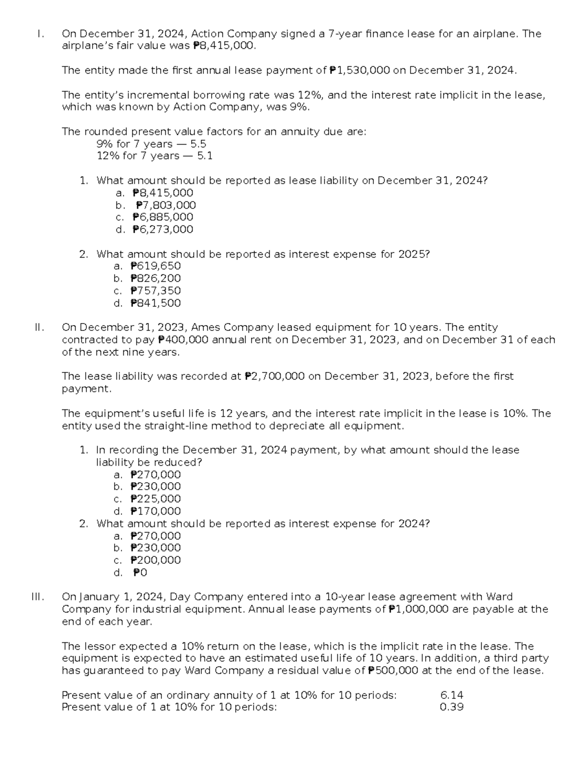 Leases-Lessee Analysis and Calculations (Course Code: FIN 301) - Studocu