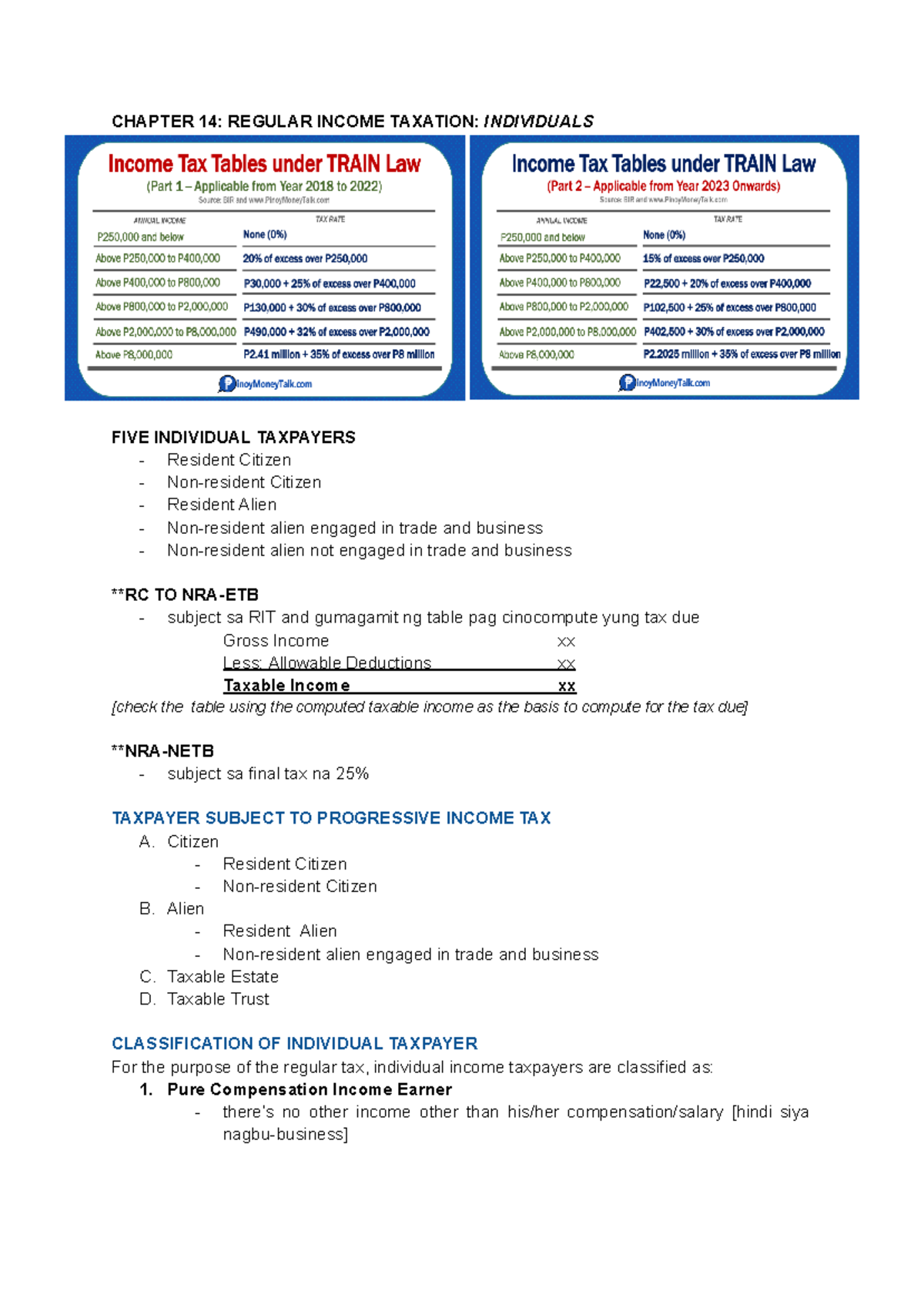 Chapter 14: Individuals Under Regular Income Tax (TAX) - Studocu