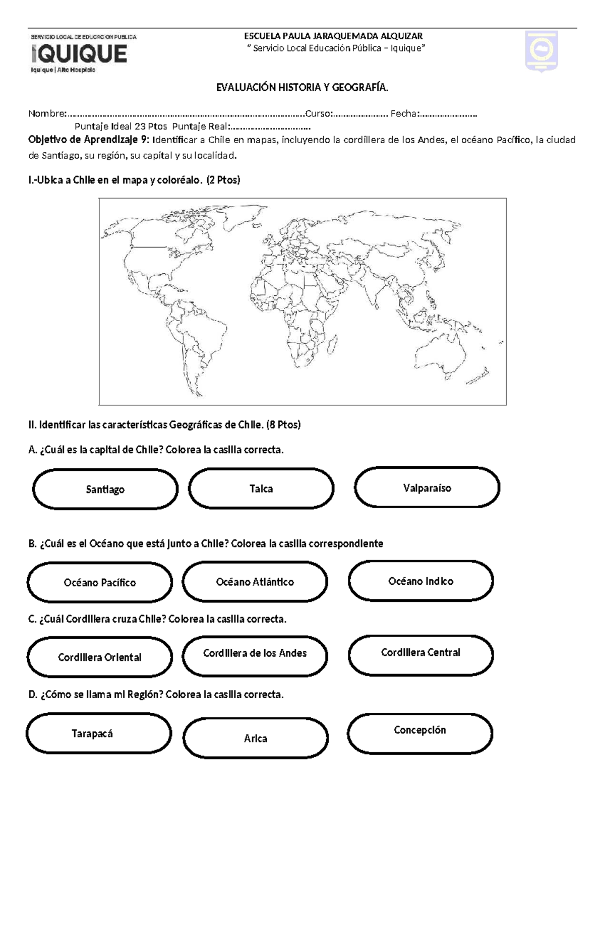 2025 - Prueba de Historia y Geografía de Chile: Evaluación y Mapas ...