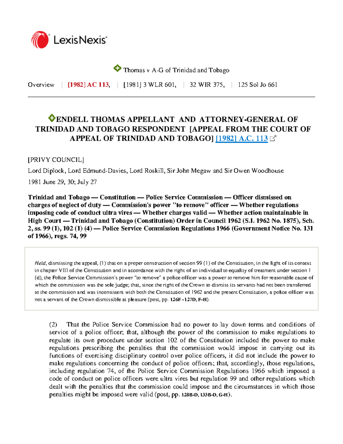 Thomas v. Trinidad and Tobago: Case Overview AC 113 - Police Service ...