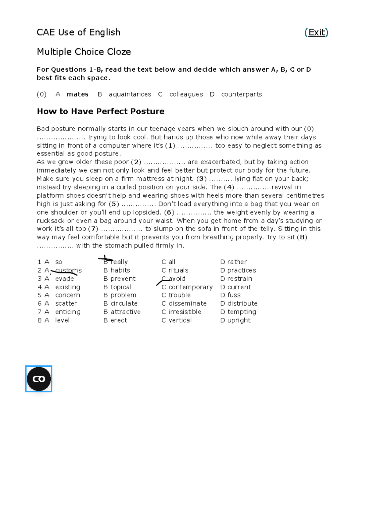 Practice Test C1 - Multiple Choice Cloze & Word Formation Exercises ...