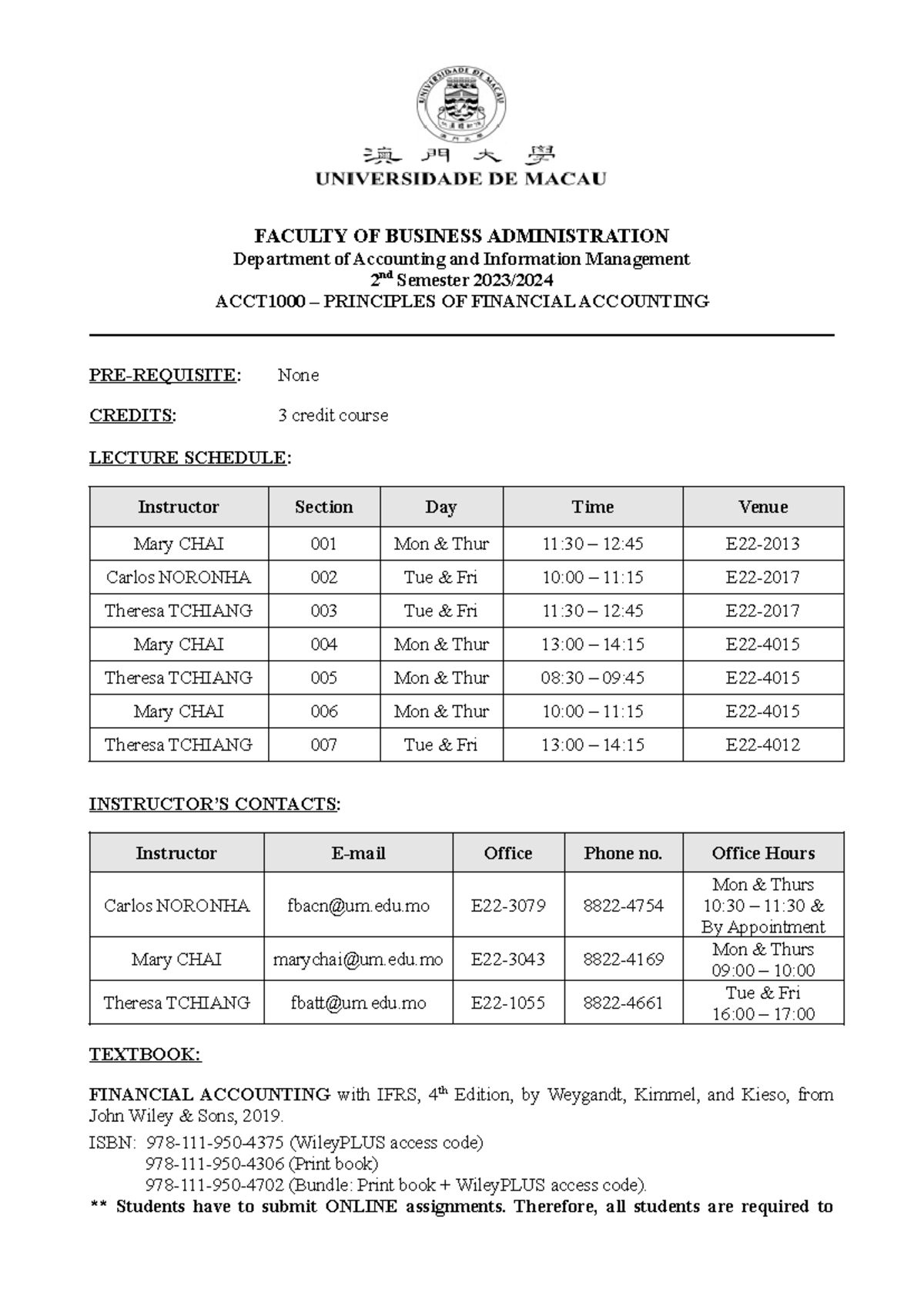 ACCT1000 - Principles of Financial Accounting Course Outline 2023-2 ...