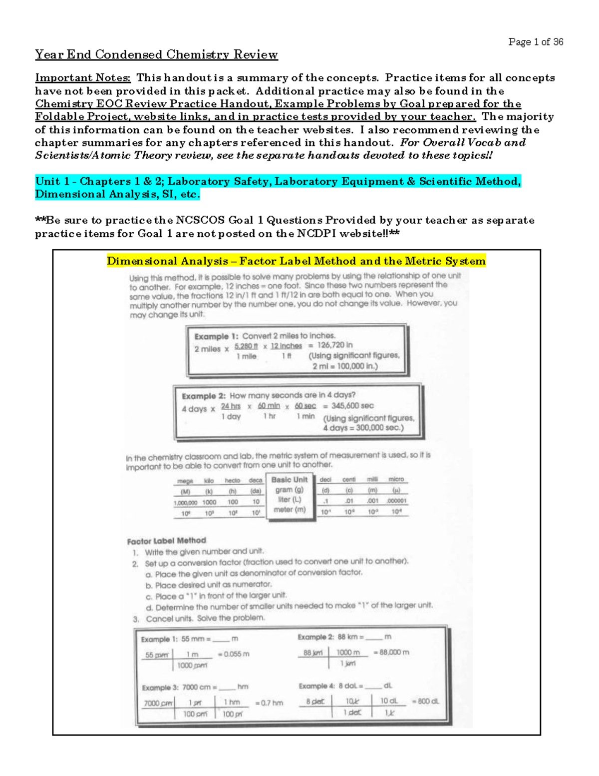 Year-End Chemistry EOC Review Packet: Key Concepts & Practice - Studocu