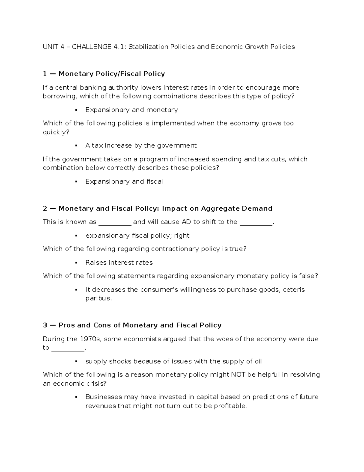UNIT 4 – Challenge 4.1: Stabilization Policies & Economic Growth ...