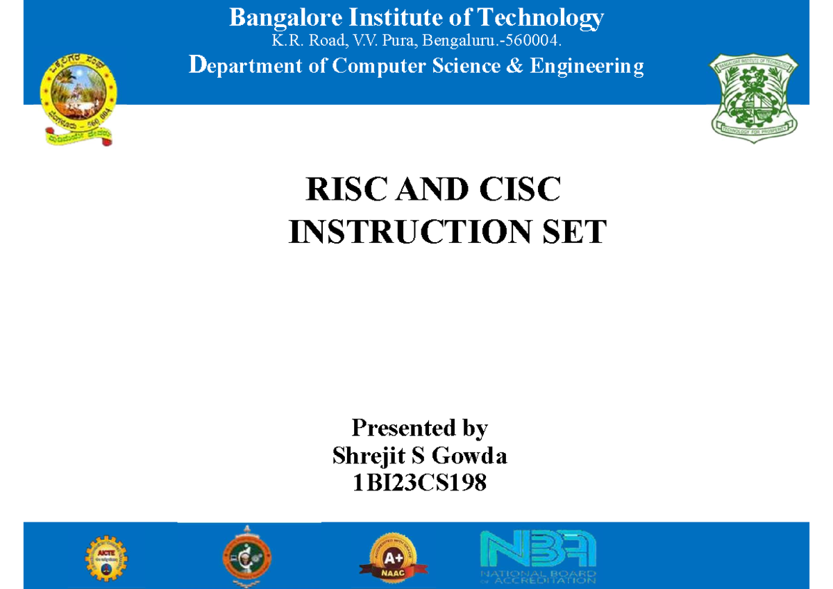 RISC vs CISC: Instruction Set Architecture Overview (1BI23CS) - Studocu