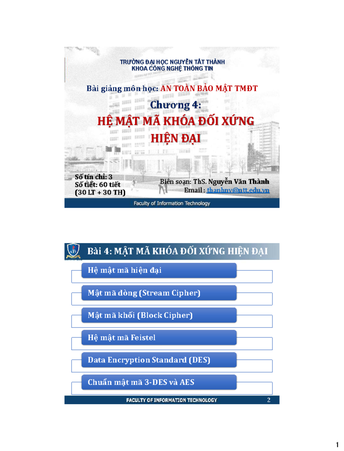 Chương 4: Hệ Mật Mã Khóa Đối Xứng Hiện Đại - AN TOÀN BẢO MẬT TMĐT - Studocu