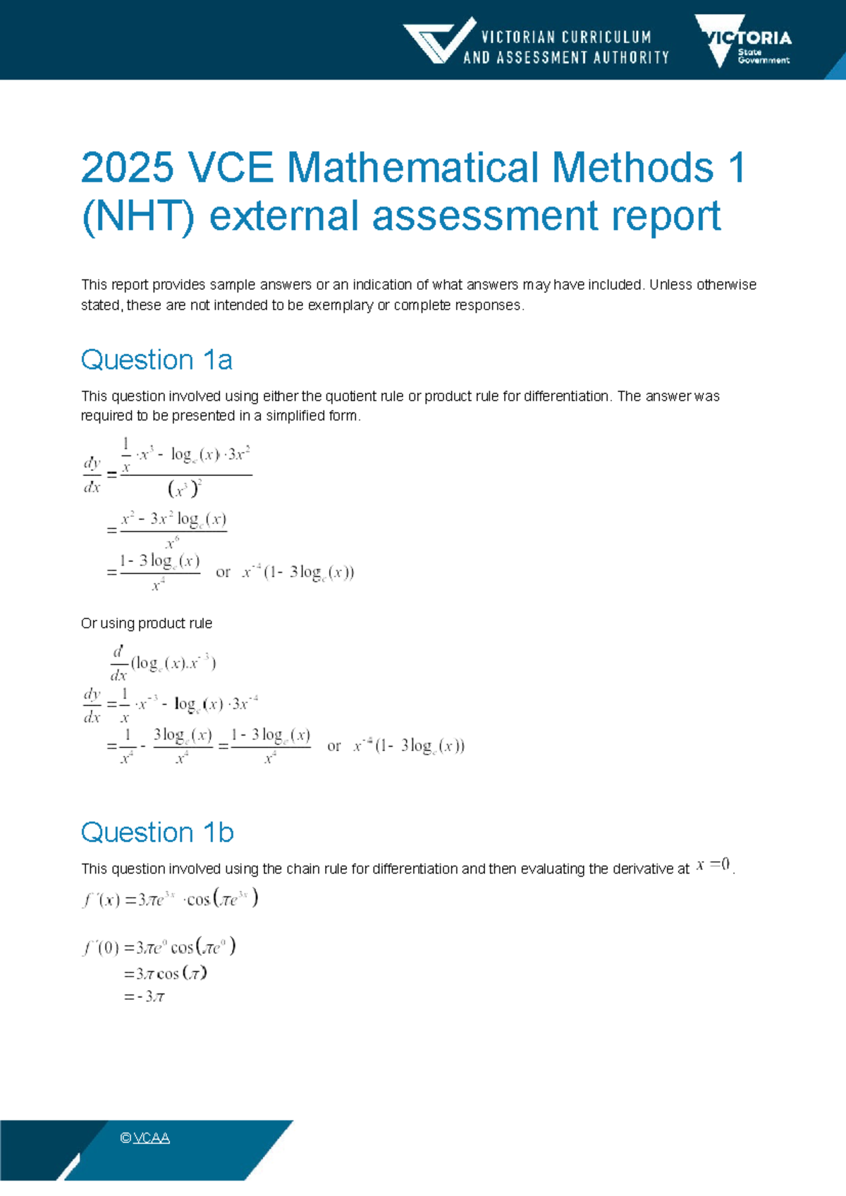 2025 VCE Mathematical Methods 1 (NHT) External Assessment Insights ...