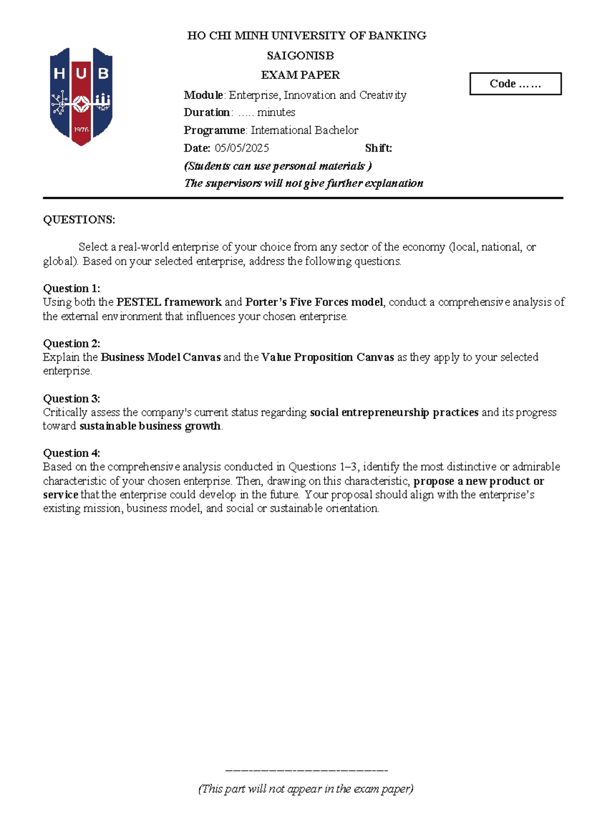 EIC L11.L12 2025 Exam Paper: Enterprise Analysis & Innovation - Studocu