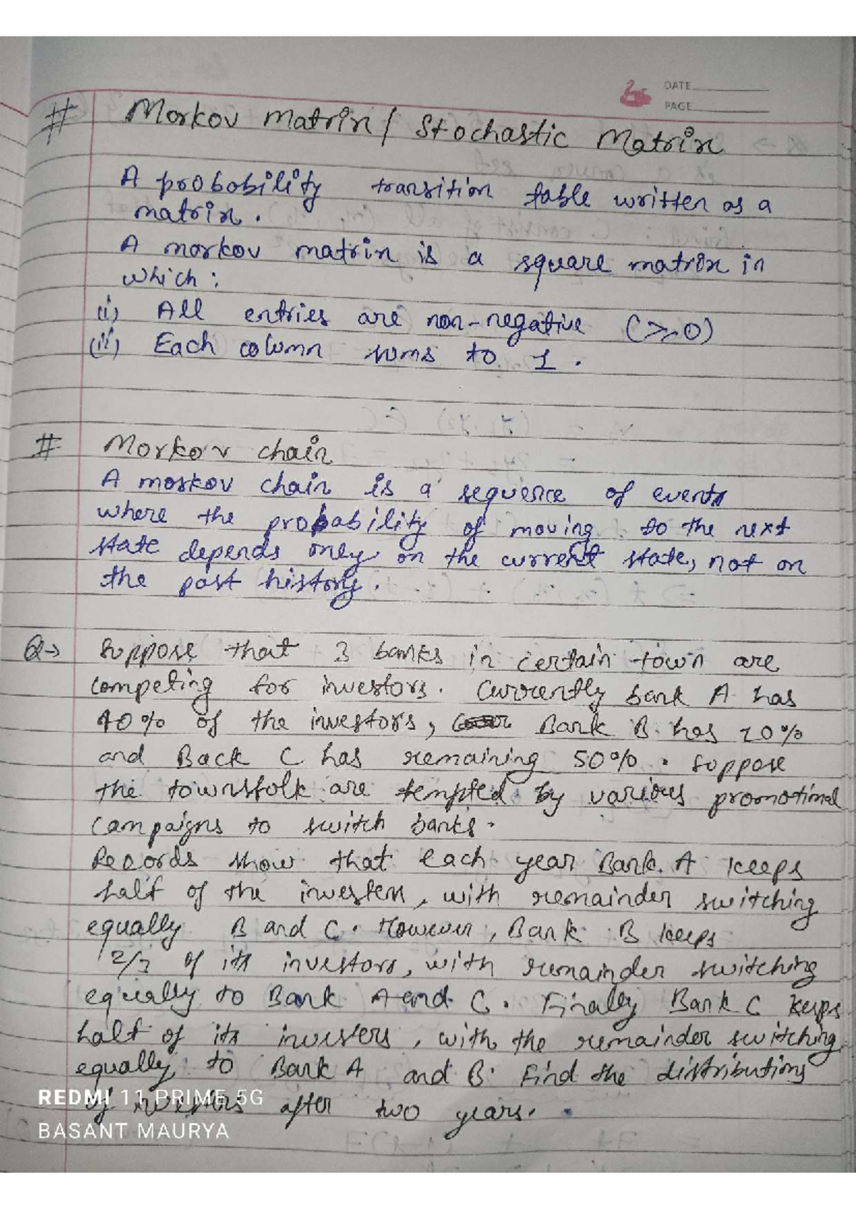 Stochastic Matrix Analysis: Markov Chains & Transition Tables (MATH 101 ...