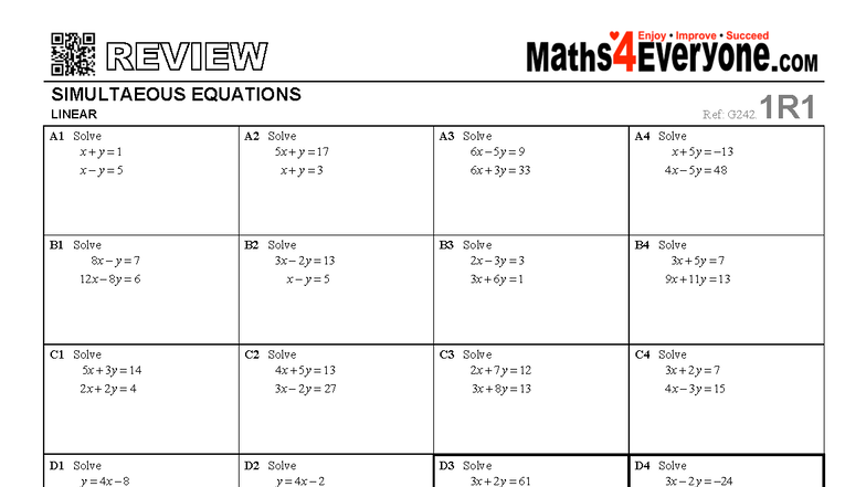 Simultaneous Equations: Linear Solutions for Course 20284 - Studocu