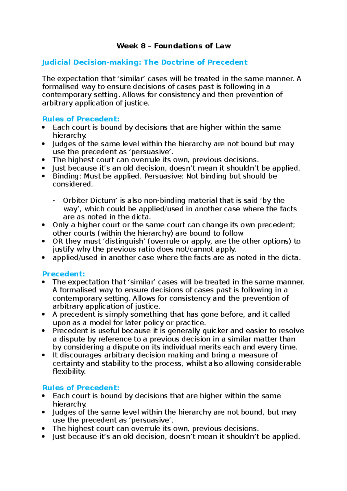 Week 8 - Foundations - Week 8 - Week 8 – Foundations of Law Judicial ...