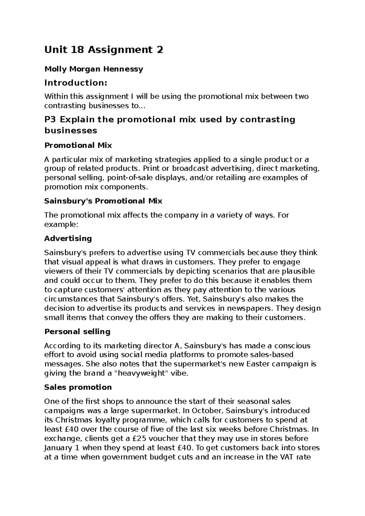 Unit 18 creative promotion assignment 2 - Unit 18 creative promotion: learning aim B& C P3 ...