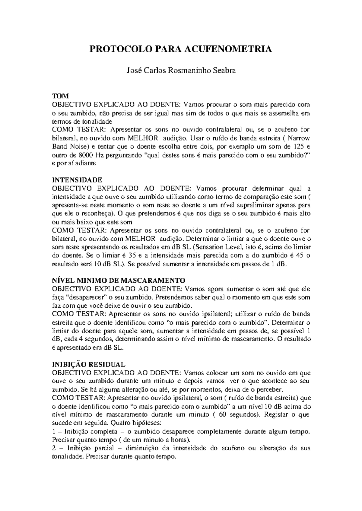 Protocolo de Acufenometria: Avaliação do Zumbido e Testes Auditivos ...