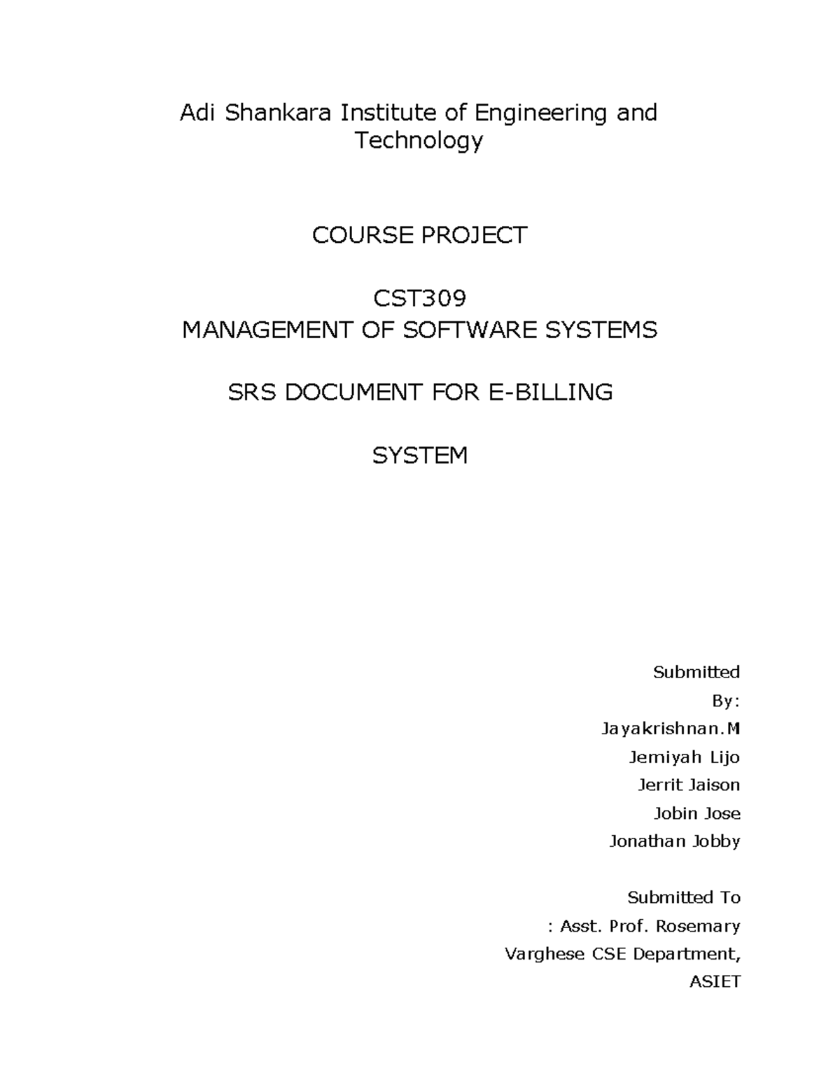 SRS Document for E-Billing System - CST Course Project Analysis - Studocu