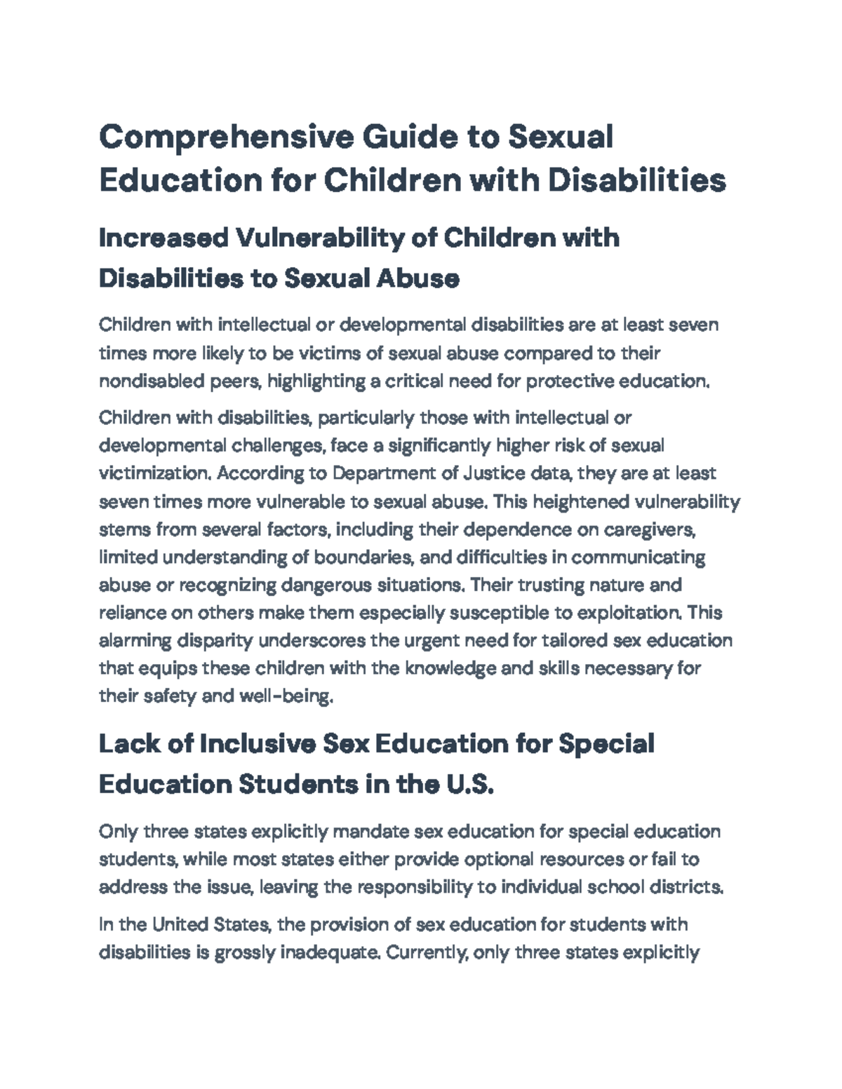 Comprehensive Sex Education for Students with Disabilities: A Critical ...
