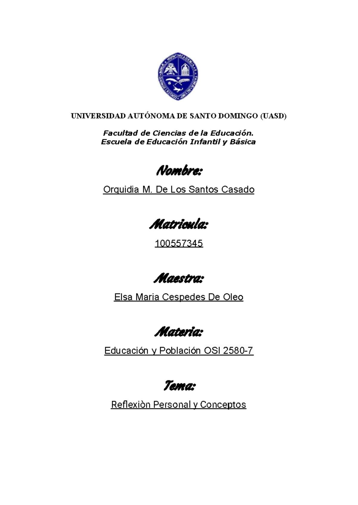 Reflexión Personal sobre Educación Sexual en OSI - Studocu