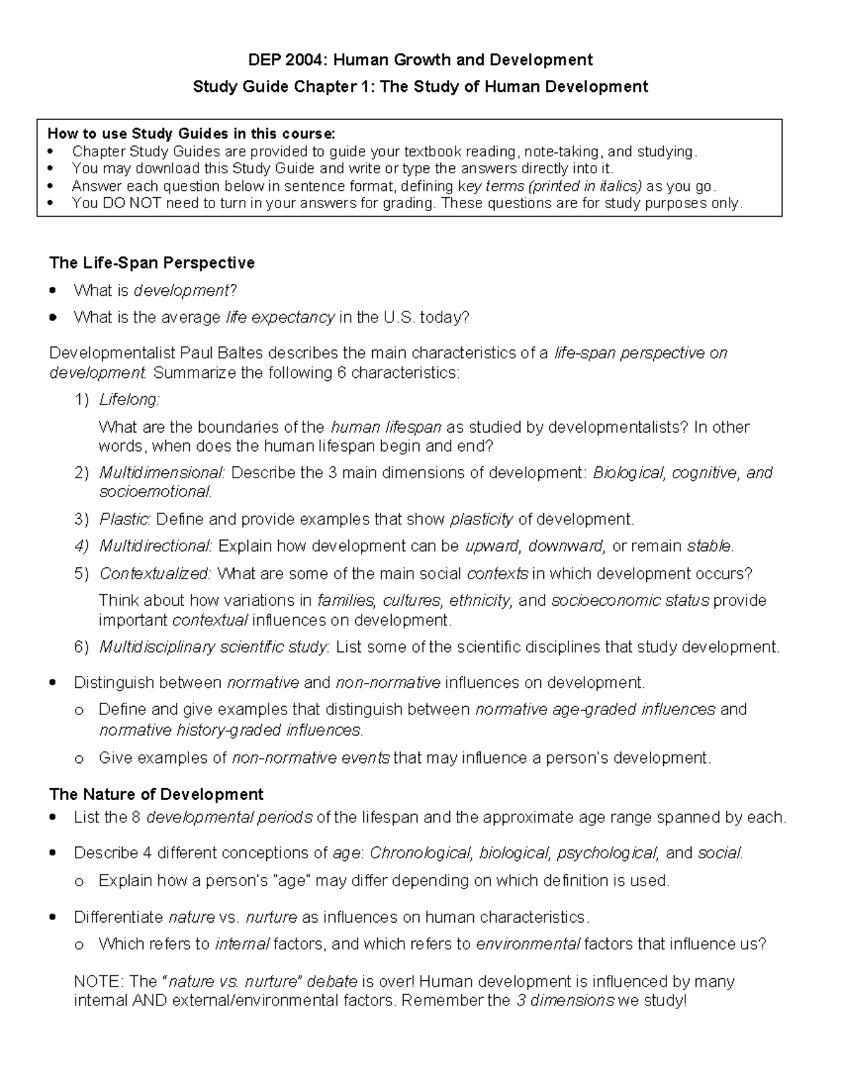 DEP 2004 Study Guide: Chapter 1 - Understanding Human Development - Studocu