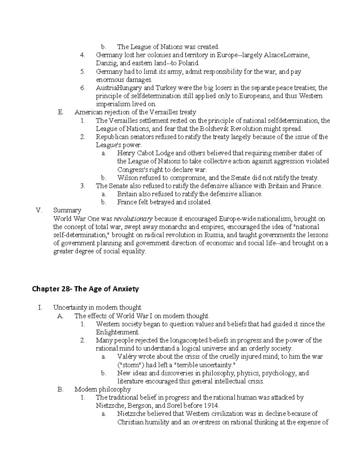 AGC Summary: The League of Nations and Post-WWI Transformations ...