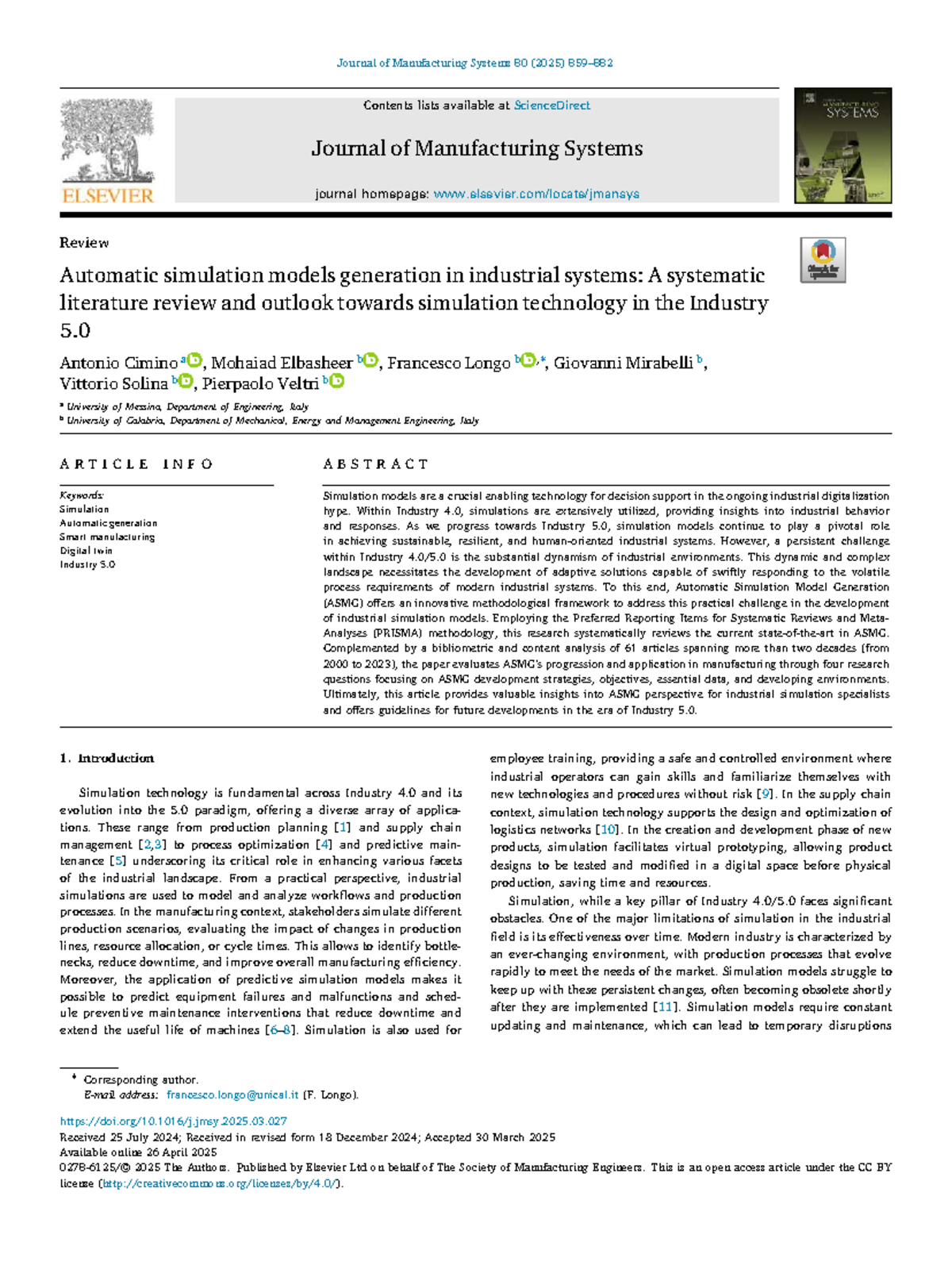 Review of Automatic Simulation Model Generation in Industrial Systems ...