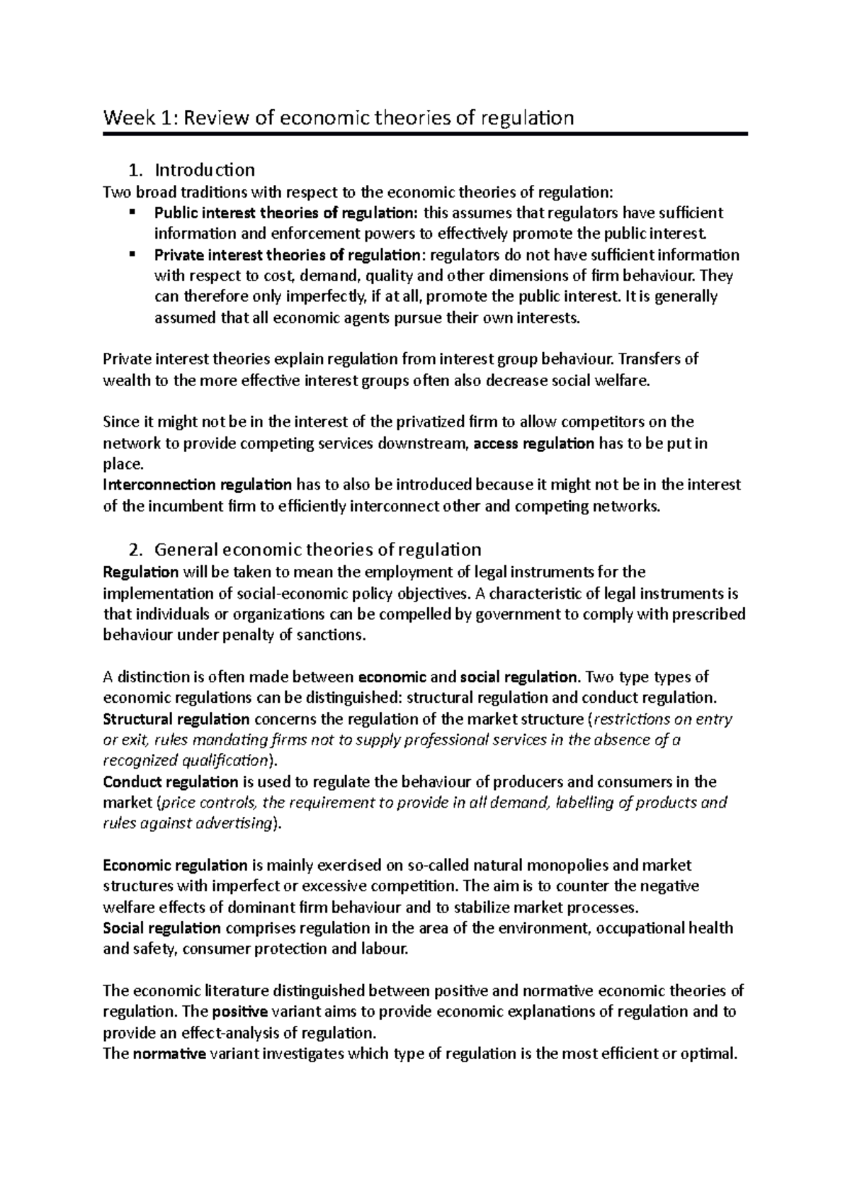 Review of Economic Regulation Theories - ECON 101 Lecture Notes ...