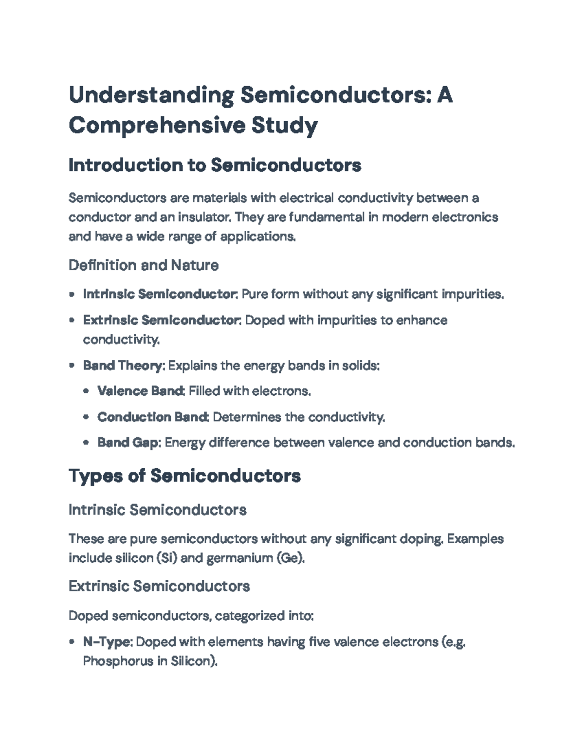 A Comprehensive Study of Semiconductors: Properties and Applications ...