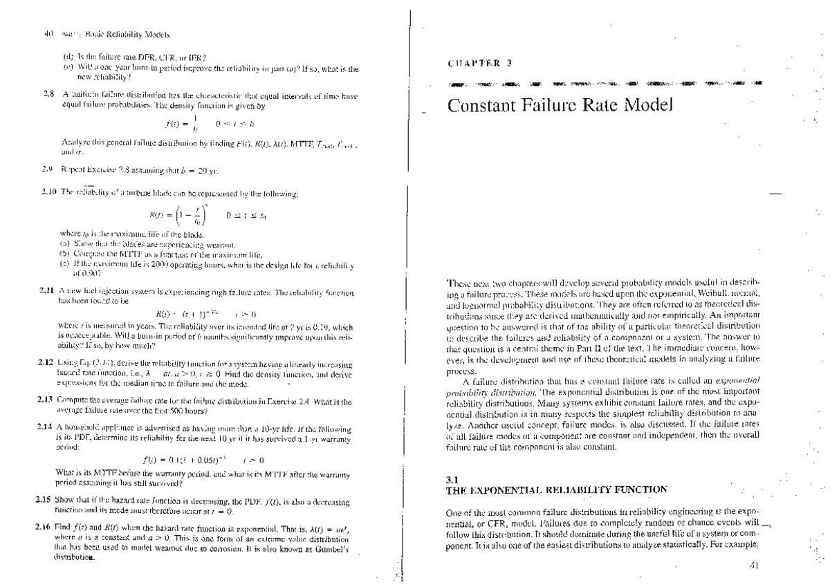 Chapter 3: Basic Reliability Models - Solutions to Exercises (ENGR 301 ...