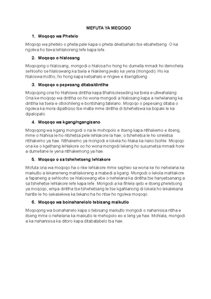 SESOTHO PUO YA LAPENG P2: POTSO YA MOQOQO KA TSWALANO LE LESIBU - Studocu