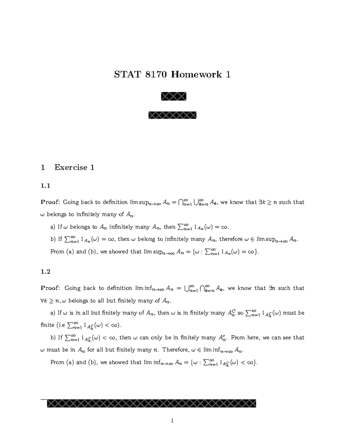 STAT 8170 HW1solution - Probability hw 1 solution - STAT 8170 Homework 1 1 Exercise 1 1. Proof ...