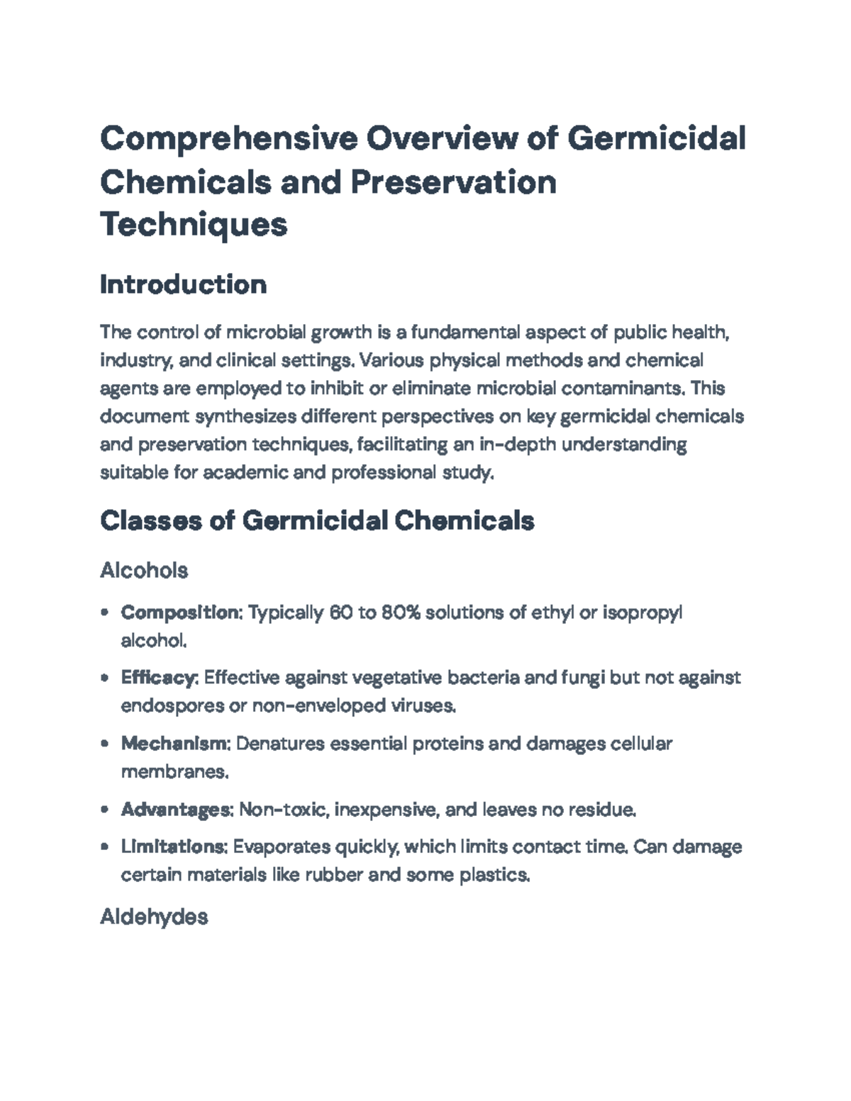 Overview of Germicidal Chemicals and Preservation Techniques ...
