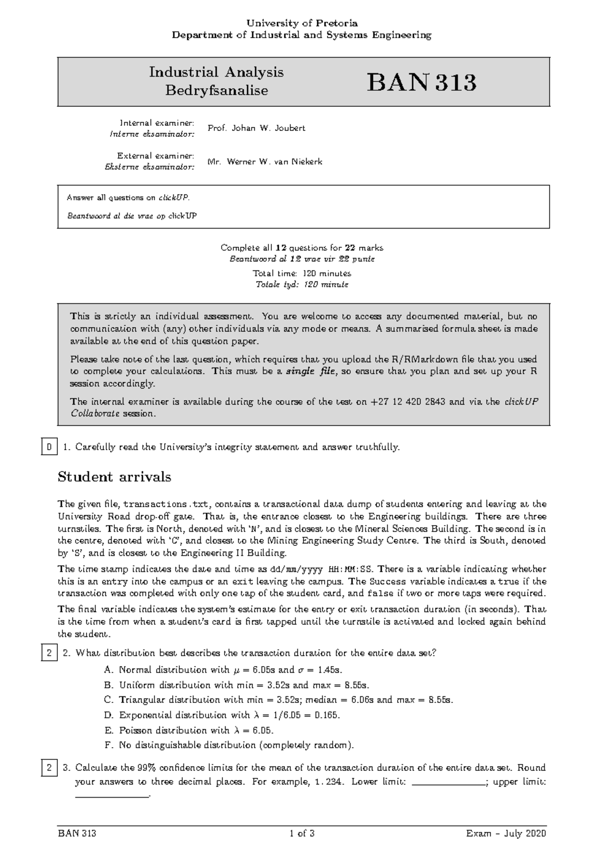 BAN 313 Final Exam: Industrial Analysis July 2020 - Studocu