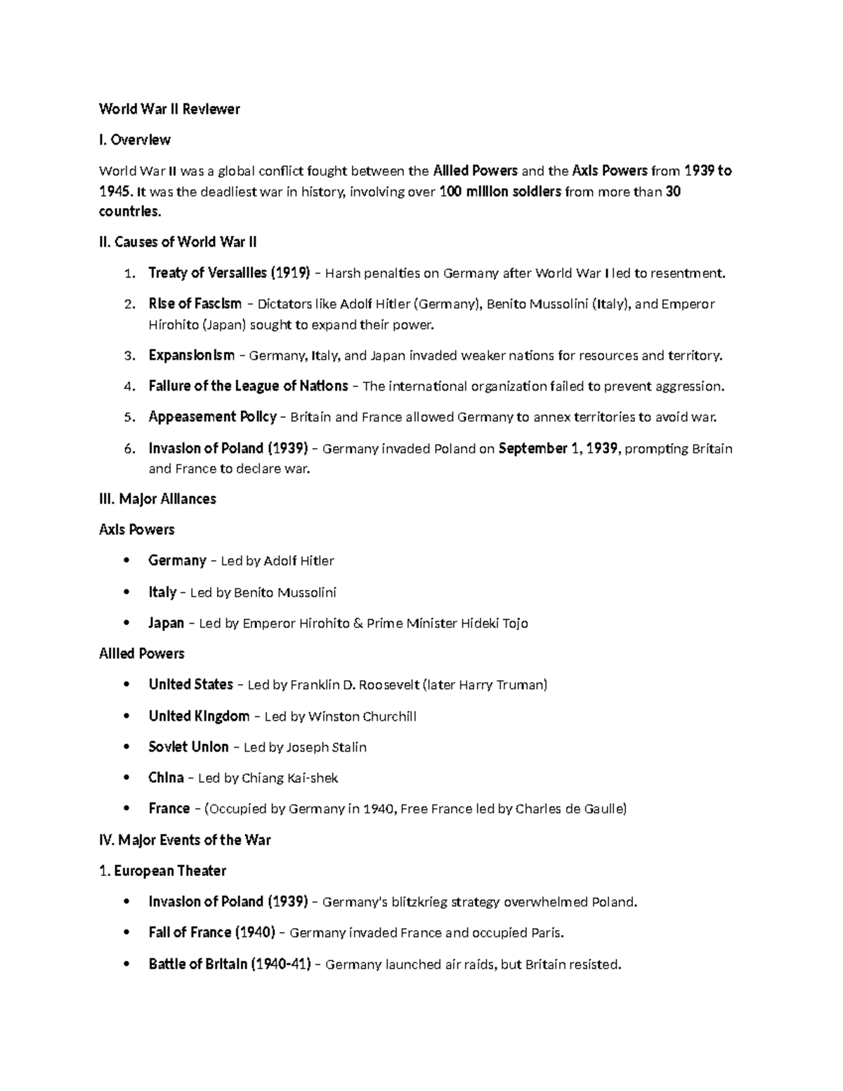 World War II - Lecture Notes (HIST 101) - Studocu
