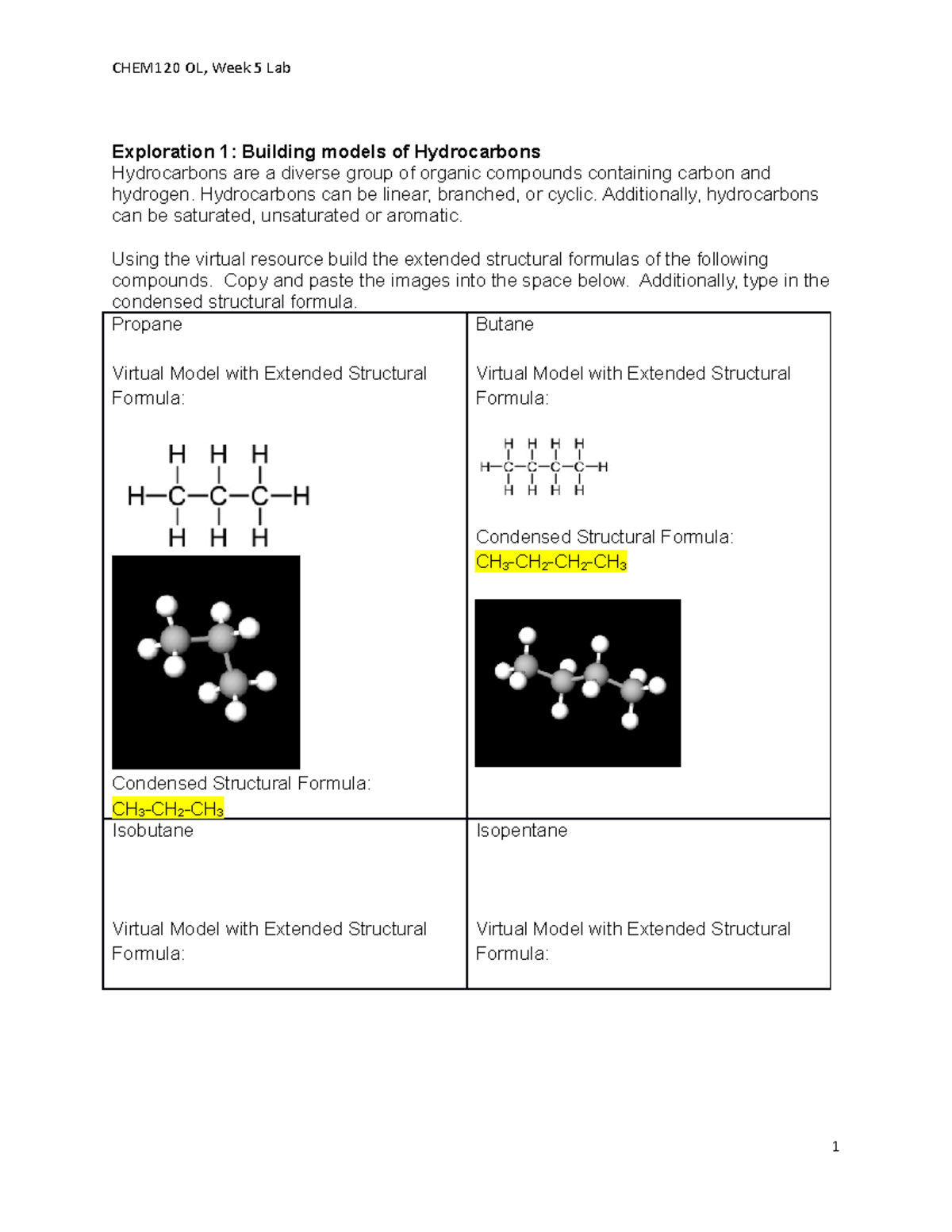 OL Lab 9- Organic Chemistry - Exploration 1: Building models of ...