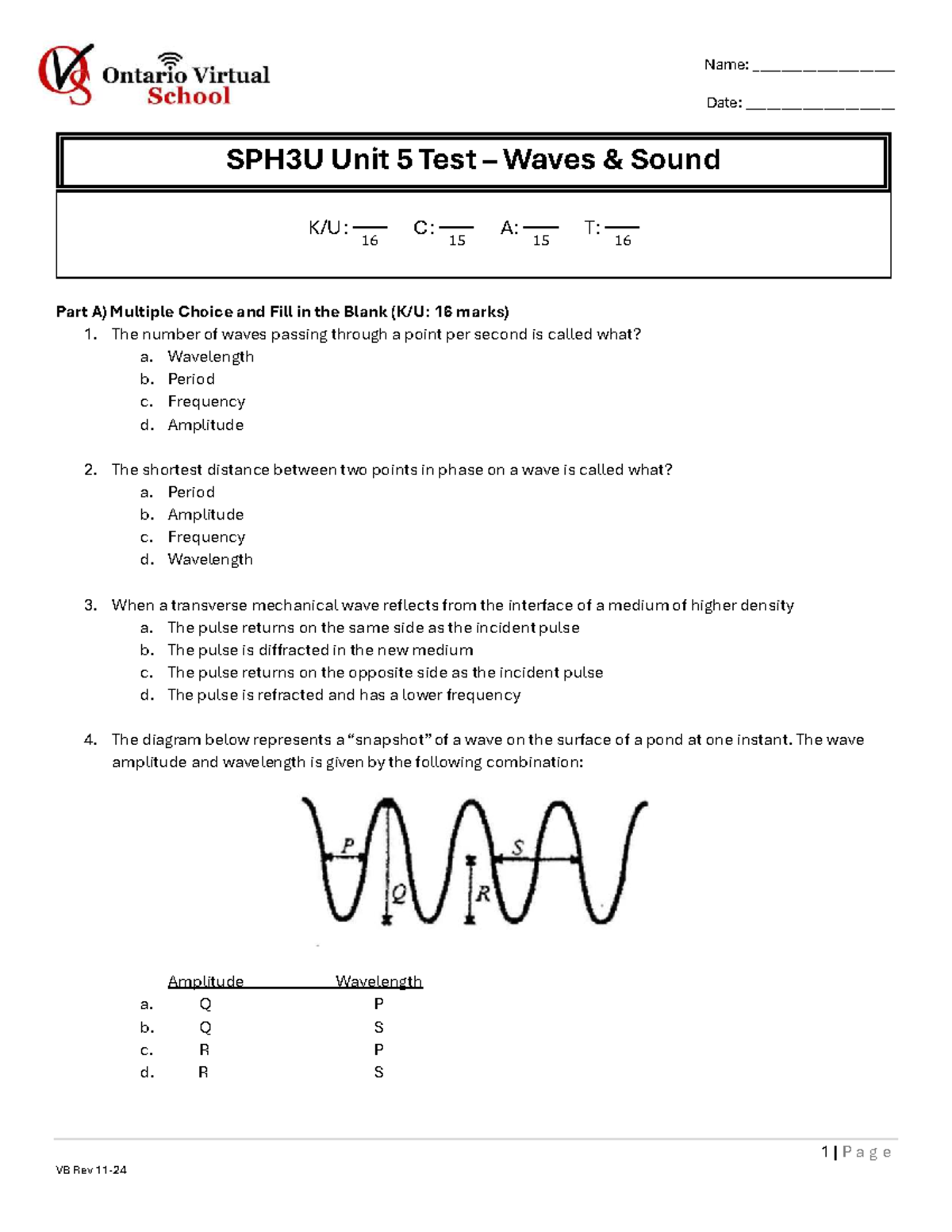 SPH3U Unit 5 Test: Waves and Sound Concepts Review - Studocu