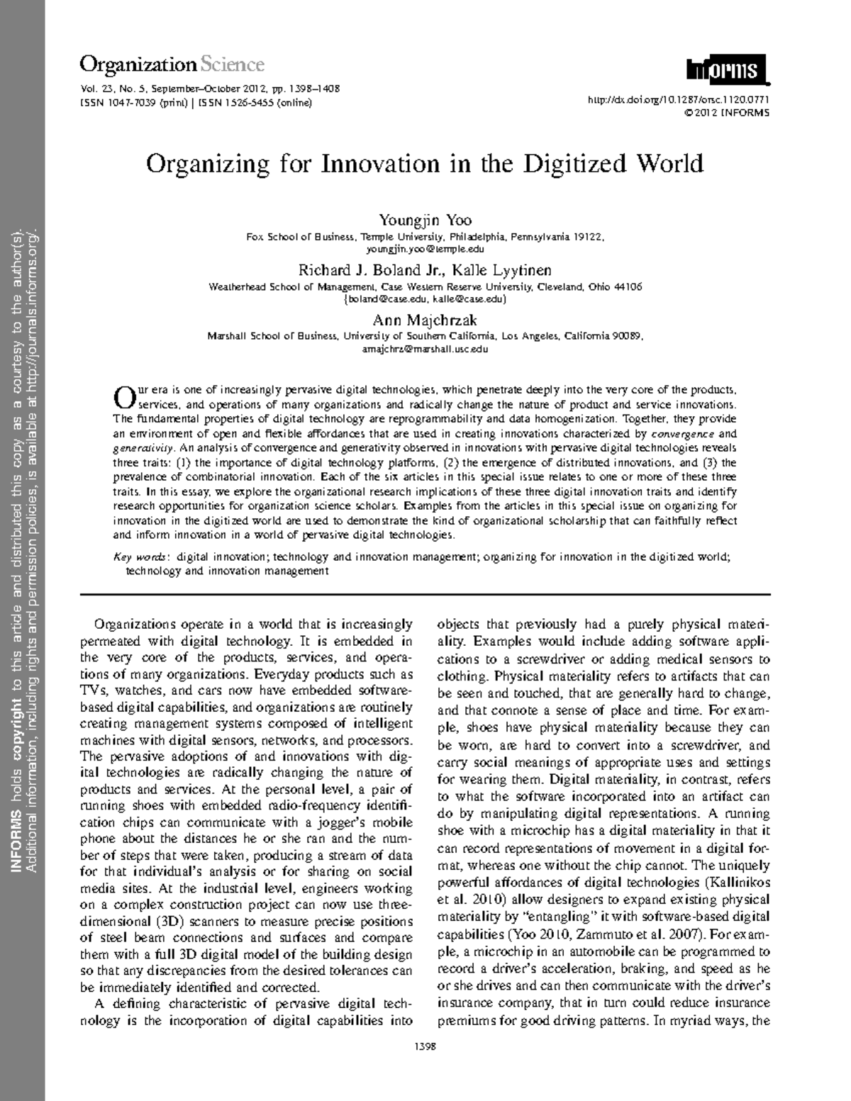 Final Exam: Organizing for Digital Innovation in the Pervasive Tech Era ...