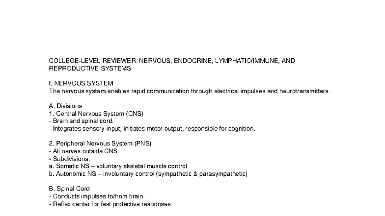 REVIEWER: NERVOUS, ENDOCRINE, & REPRODUCTIVE SYS. - Studocu