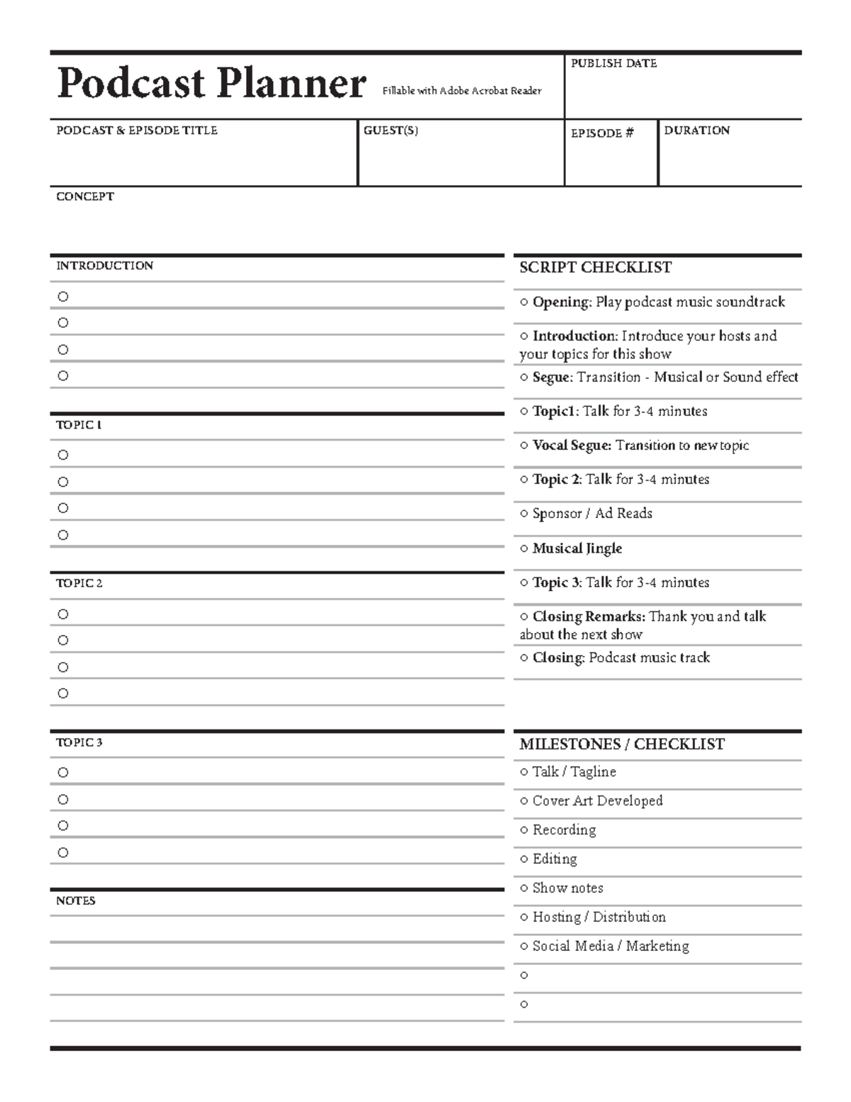 Podcast Planning Worksheet Fillablepdf-1 - Podcast Planner PUBLISH DATE ...